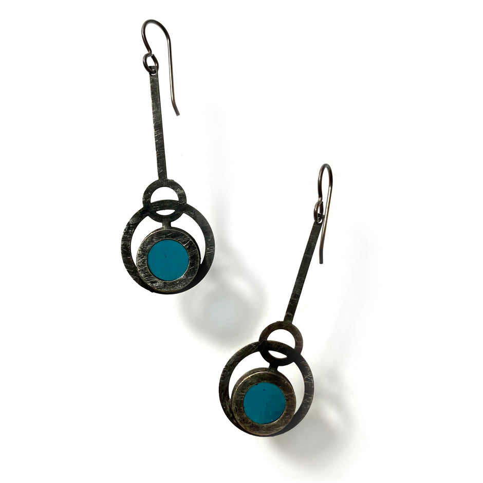 Dark Sea Blue Eclipse Pendulum Earrings